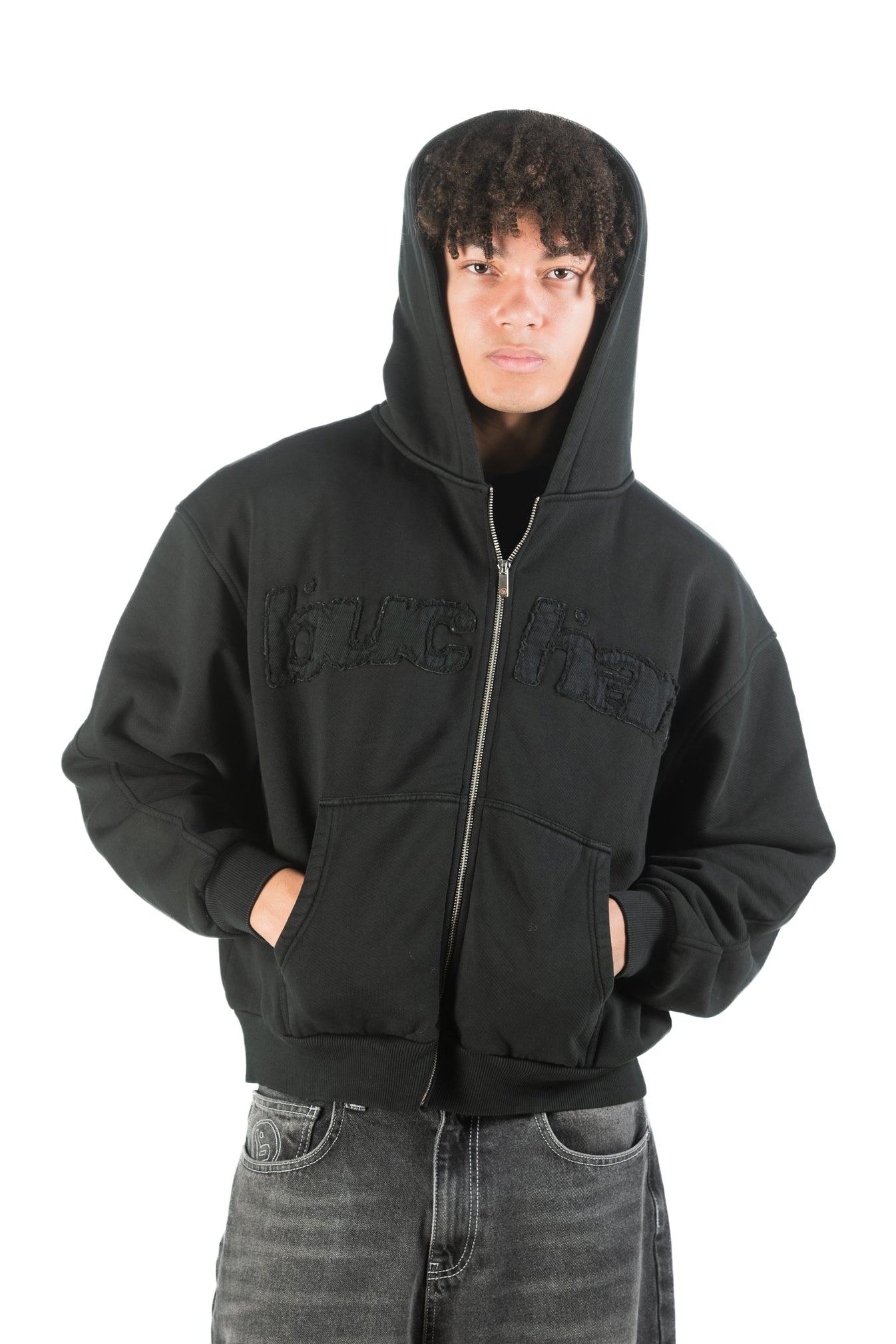 Distressed Big Logo Zip - Black – Buchan